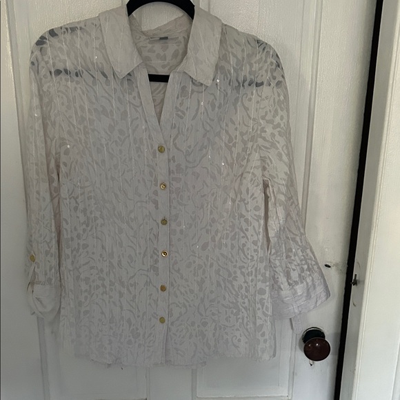 JM Collection | Tops | Jm Collection Sheer White Button Down Shirt ...